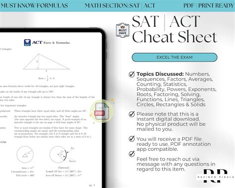 Sat Prep Act Test Cheat Sheet Template College Prep Exam Sat Test Math