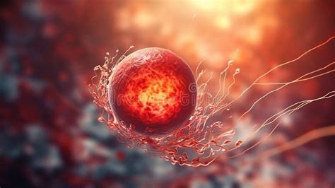 Microscope Of Red Embryo Cell Stem Cell Research And Treatment Science And Technology Concept