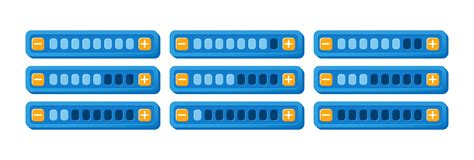 Set Of Funny Purple Game Ui Progress Bar Panel With Increase And Decrease Button For Gui Asset