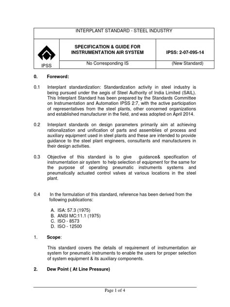 Specification And Guide For Instrumentation Air System Gas Compressor
