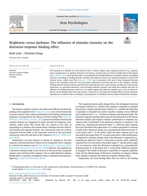 Pdf Brightness Versus Darkness The Influence Of Stimulus Intensity On The Distractor Response