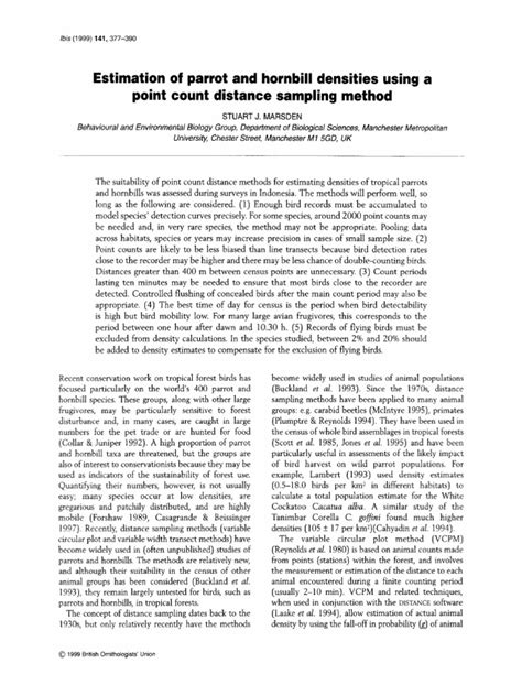 Estimation Parrot And Hornbill Densities Using A Point Count Distance
