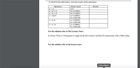Solved 20pt ﻿in The Table Below Write The Results Of The