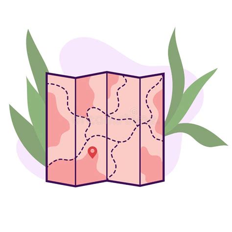 Travel Map Laid Tourist Route Flat Style Direction The Way Location Indicated By Pointer