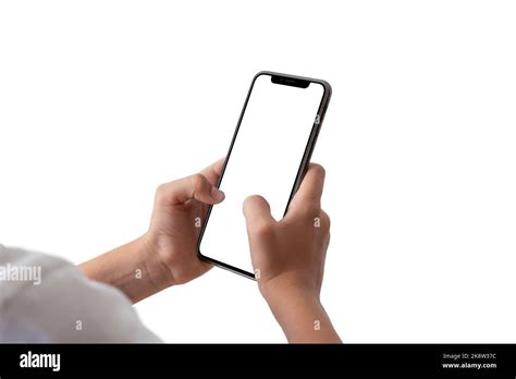 Phone With Isolated Screen In Boy Hands Vertical Position For Game App Promotion Stock Photo