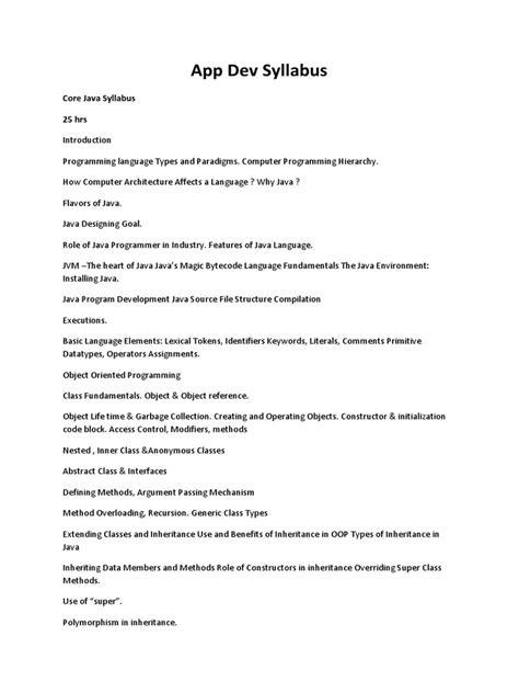 app dev and web dev syllabus pdf java programming language