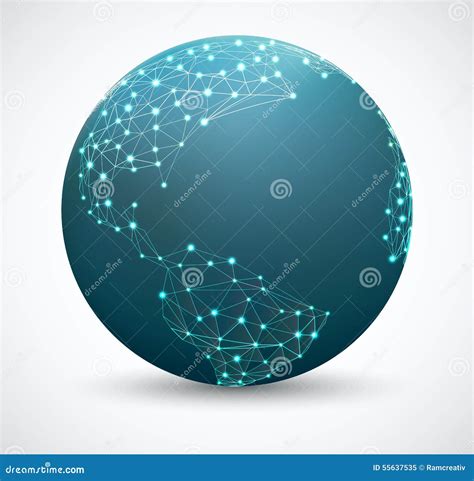 Polygonal World Map With Points Network Connections Network Globe Stock Vector Illustration