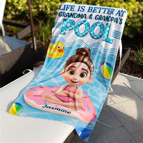 Life Is Better At Grandma And Grandpas Pool Personalized Beach Towe Wander Prints