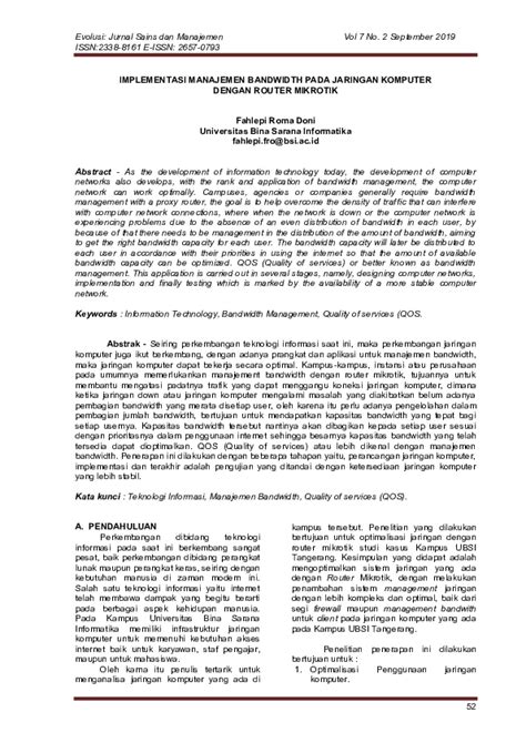 Pdf Implementasi Manajemen Bandwidth Pada Jaringan Komputer Dengan Router Mikrotik