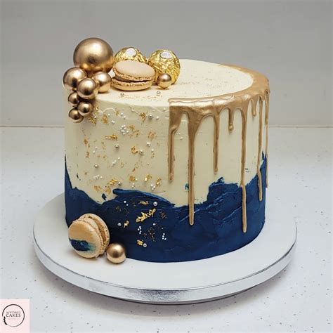 Navy Blue And Gold Cake Modern Birthday Cakes Birthday Cakes For Teens