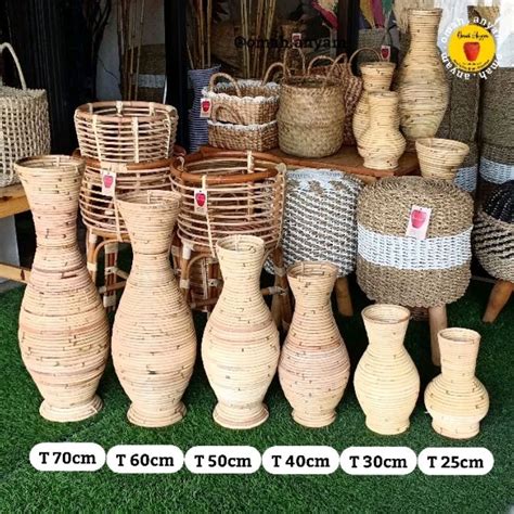 Jual Vas Bunga Rotan Vas Guci Vas Bunga Kering Dekorasi Ruangan Anyam Rotan Asli Shopee