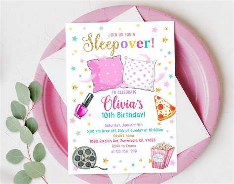 11 Year Old Slumber Party Invitation Sleepover Party Invitation