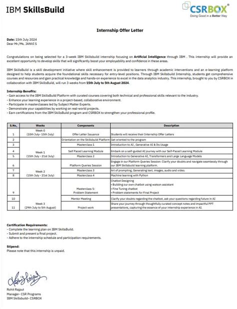 janvi subash on linkedin internship ibm skillsbuild excited
