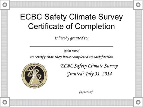 Ppt Ecbc Safety Climate Survey Certificate Of Completion Powerpoint