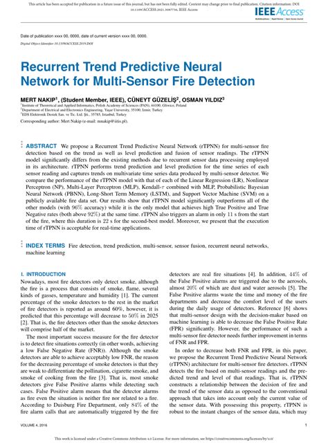 Pdf Recurrent Trend Predictive Neural Network For Multi Sensor Fire