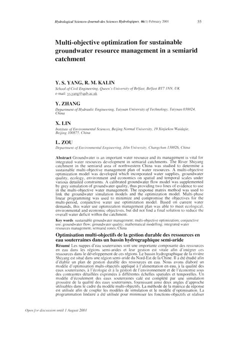 Pdf Multi Objective Optimization For Sustainable Groundwater Resource