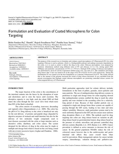 Pdf Formulation And Evaluation Of Coated Microspheres For Colon Targeting
