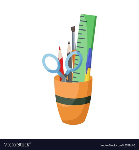 Cup With Different School Supplies Royalty Free Vector Image