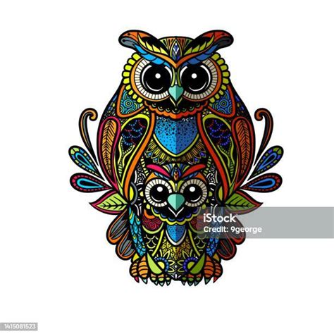 화려한 올빼미 아트 일러스트레이션 민족 패턴 벡터 일러스트레이션 귀여운에 대한 스톡 벡터 아트 및 기타 이미지 귀여운 깃털 낙서 드로잉 Istock
