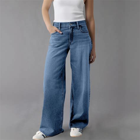 Womens High Waist Wide Leg Baggy Jeans With Stretch Comfort Fit And