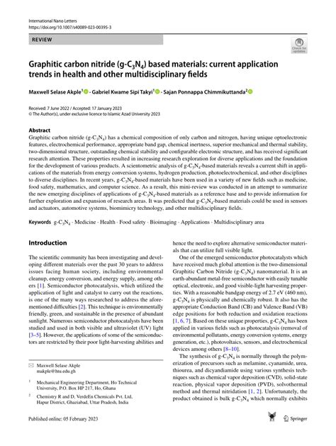 Pdf Graphitic Carbon Nitride G C3n4 Based Materials Current Application Trends In Health