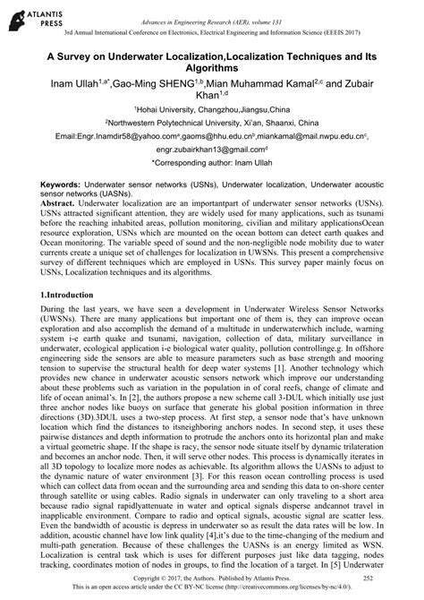 pdf a survey on underwater localization localization techniques and