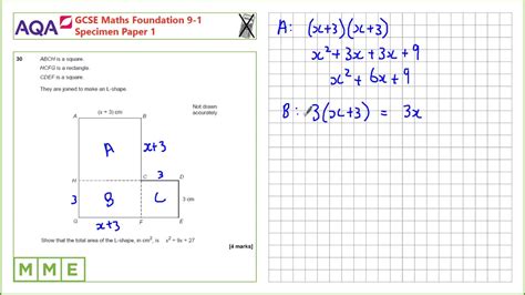 Gcse Maths Aqa Foundation Specimen Paper 1 Q30 Forming Quadratic