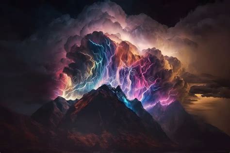 Lightning With Colorful Dramatic Clouds Neural Network Ai Generated