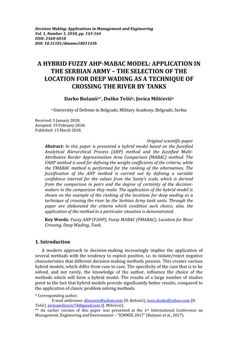 pdf a hybrid fuzzy ahp mabac model application in the serbian army