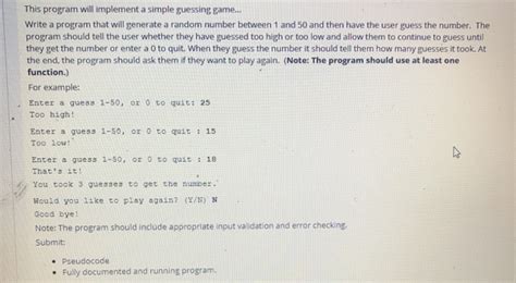 Solved This Program Will Implement A Simple Guessing Game