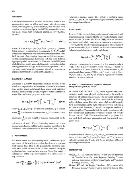 Appendix D Review Of Current Resilient Modulus Models Practices For Unbound Aggregate