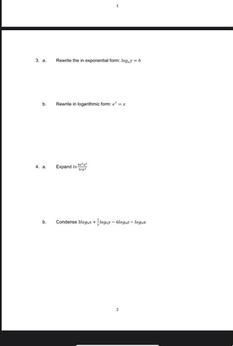 Solved 3 A Rewrite The In Exponential Form Logxy B B