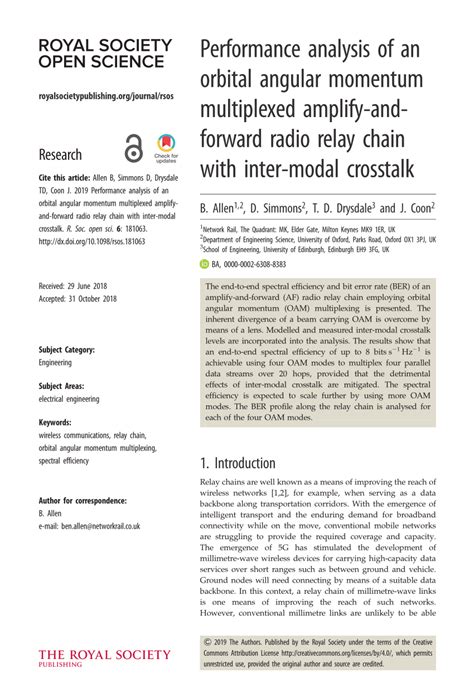Pdf Performance Analysis Of An Orbital Angular Momentum Multiplexed