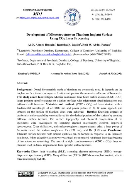 Pdf Development Of Microstructure On Titanium Implant Surface Using Co2 Laser Processing