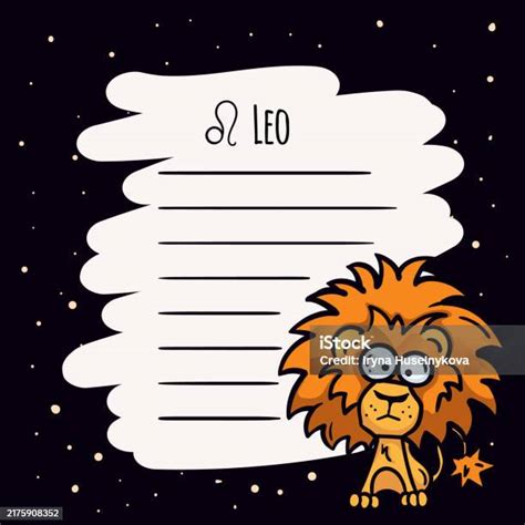 레오 조디악 기호가 있는 간단한 벡터 메모장 페이지 템플릿입니다 별자리의 점성술 기호 텍스트 소원 예측을 위한 카드 개념에 대한 스톡 벡터 아트 및 기타 이미지 Istock