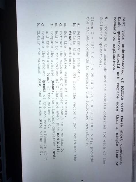Solved H G E 6 Return The Matlab Given C I Test Find Function Commands To 5730 29 Following
