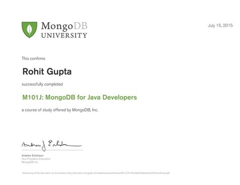 Mongo Db Certificate Pdf Databases Computer Software And Applications