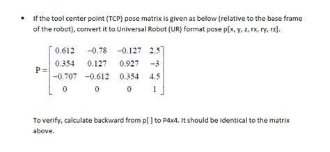 Solved If The Tool Center Point TCP Pose Matrix Is Given Chegg Com