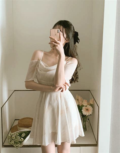나은 수채화 쉬폰미니원피스오프숄더플레어나시데이트룩