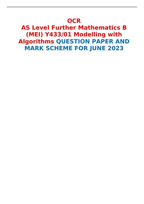 OCR AS Level Further Mathematics B MEI Y Modelling With Algorithms QUESTION PAPER AND