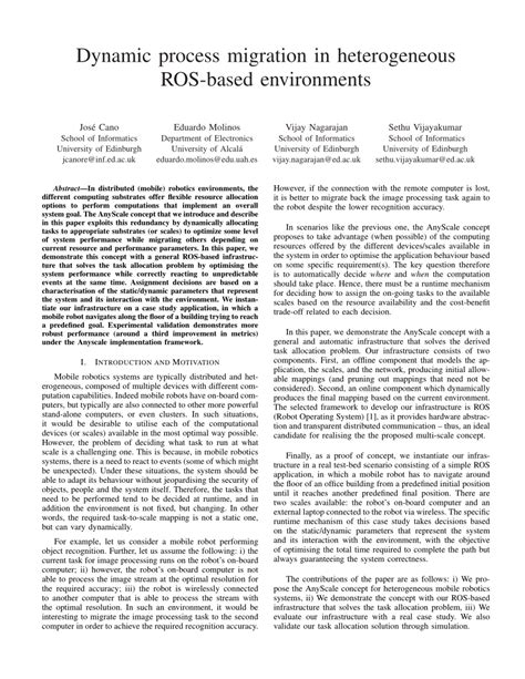 PDF Dynamic Process Migration In Heterogeneous ROS Based Environments