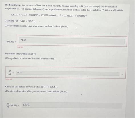 Solved The Heat Index I Is A Measure Of How Hot It Feels Chegg Com