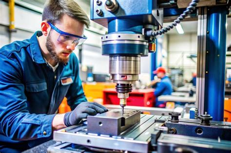 Man Operating Cnc Drilling And Boring Machine Industrial Precision