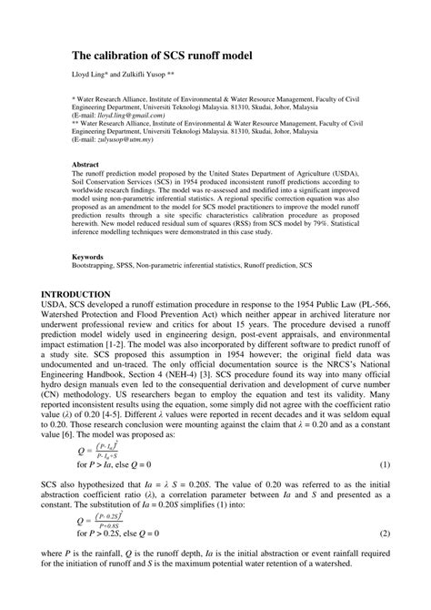pdf the calibration of scs runoff model