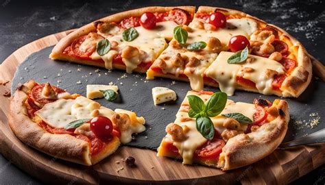 Four Cheese Pizza With Different Types Of Cheese On A Stone Background