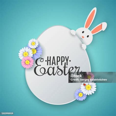 부활절선물 라벨 귀여운 만화 토끼와 계란 무당 벌레와 봄 꽃입니다 인사말 카드 계란 사냥 벡터 그림입니다 Eps 10 3차원 형태에 대한 스톡 벡터 아트 및 기타 이미지