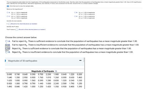 solved the accompanying data table lists the magnitudes of
