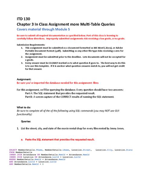 itd 130 project 3 multi table queries 2nd class assignment itd 130
