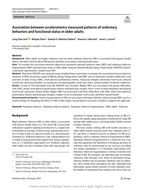 Pdf Association Between Accelerometry Measured Patterns Of Sedentary Behaviors And Functional