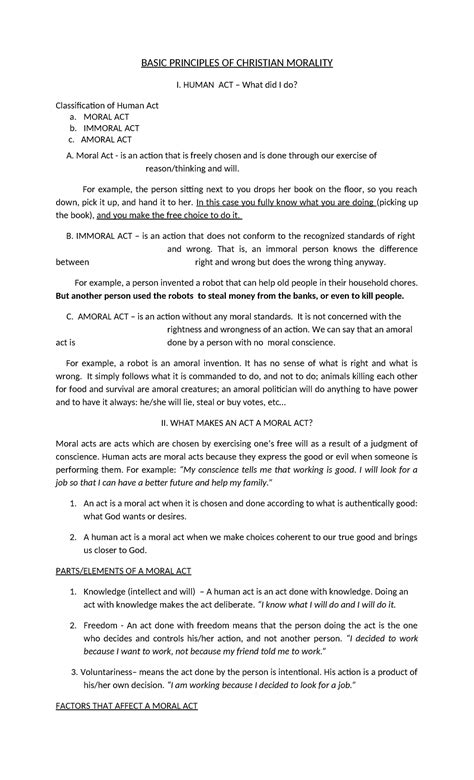 Basic Principles Of Christian Morality Basic Principles Of Christian Morality I Human Act
